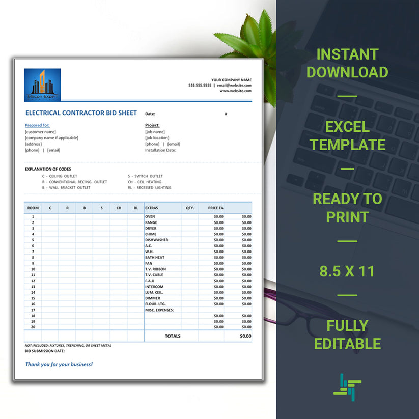 Electrical Bid Sheet Template | Electrical Estimate | Excel Template ...