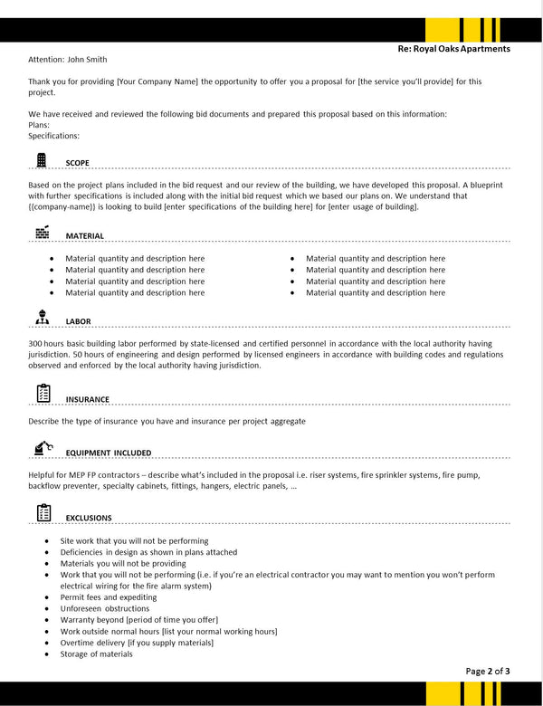 Generic Construction Proposal Template - Construction Estimate Templat ...
