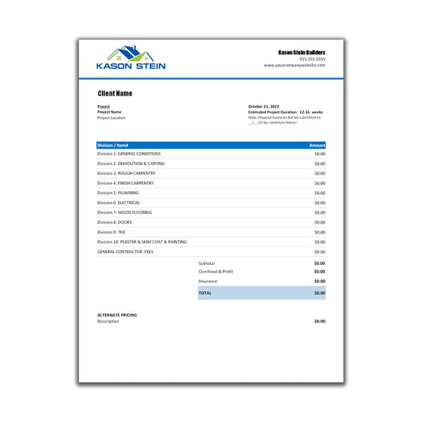 Home Builder Proposal Template Design 1 General Contractor Proposal